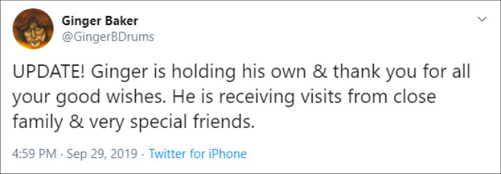 Ginger Baker's Family Assures Fans Drummer Is 'Holding His Own'