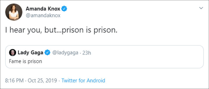 Lady GaGa Gets Shut Down by Amanda Knox for Comparing Fame to Prison