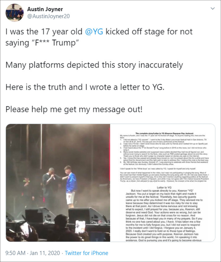 Guy Whom YG Kicked Off the Stage Says He's Not a YG Fan