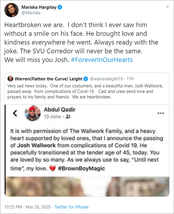 Mariska Hargitay Left Heartbroken by Death of 'Law and Order: SVU' Crew ...