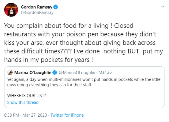 Gordon Ramsay Snaps at 'Bitter Egotistical' Critic Attacking Him for ...