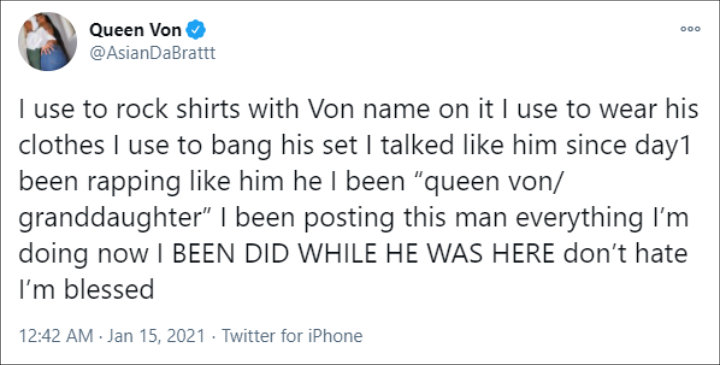 King Von's Ex Asian Doll Insists That She's 'Been Queen Von' Despite ...