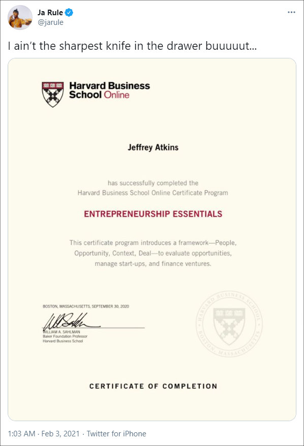 Ja Rule Boasts About Getting Entrepreneurship Certification From ...