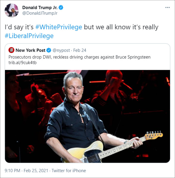 Donald Trump Jr. Dubs Dismissal of Bruce Springsteen's DWI Charge ...