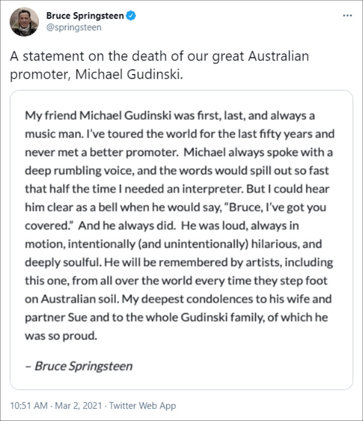 Michael Gudinski's Life and Legacy to Be Saluted Through State Funeral ...