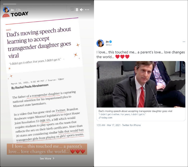 Jennifer Lopez Moved by Father's Fight for Transgender Daughter's Right ...