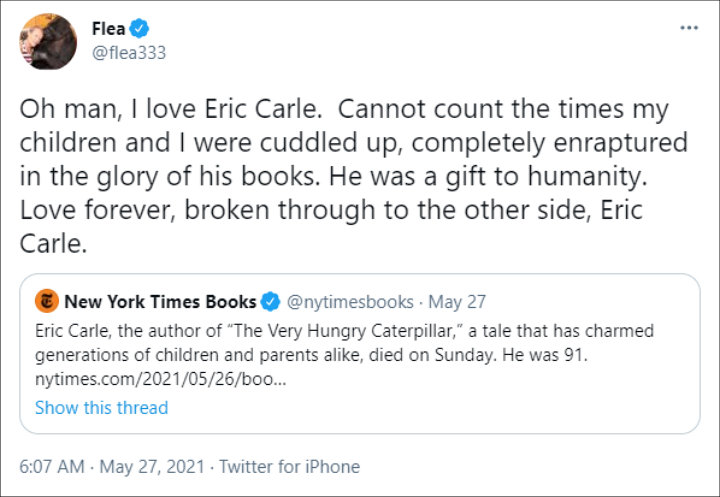 Red Hot Chili Peppers' Flea and Mia Farrow Mourn Death of Eric Carle