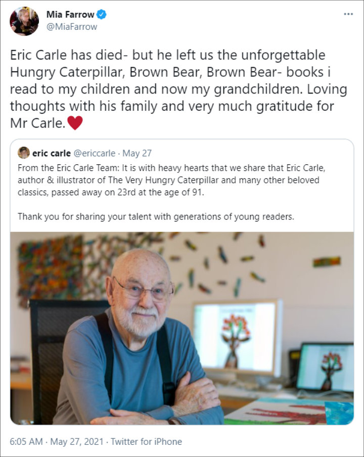 Red Hot Chili Peppers' Flea and Mia Farrow Mourn Death of Eric Carle