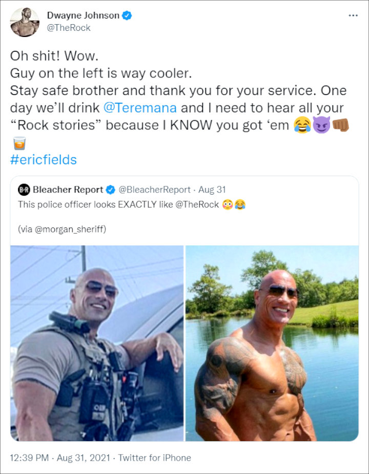 Dwayne Johnson Raves Over 'Way Cooler' Doppelganger