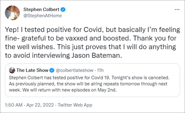 Stephen Colbert Postpones 'Late Show' for a Week Due to COVID, Jokes He ...
