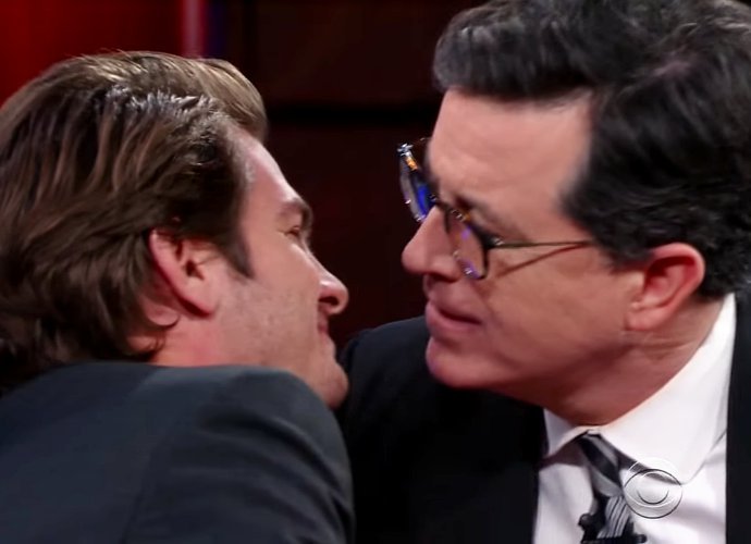 Andrew Garfield Recreates That Golden Globes Kiss With Stephen Colbert