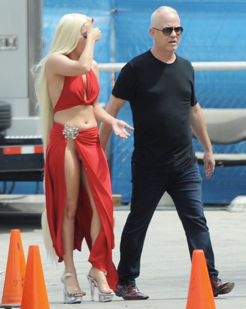 Lady Gaga Picture 1224 Lady Gaga In A Red Dress For A Scene In American Horror Story Hotel