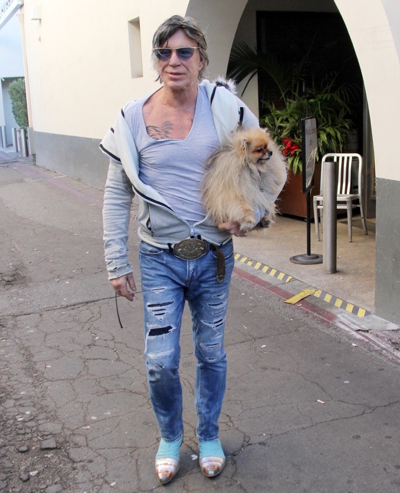 Mickey Rourke Picture 86 - Mickey Rourke Carries His Pet Dog as He ...